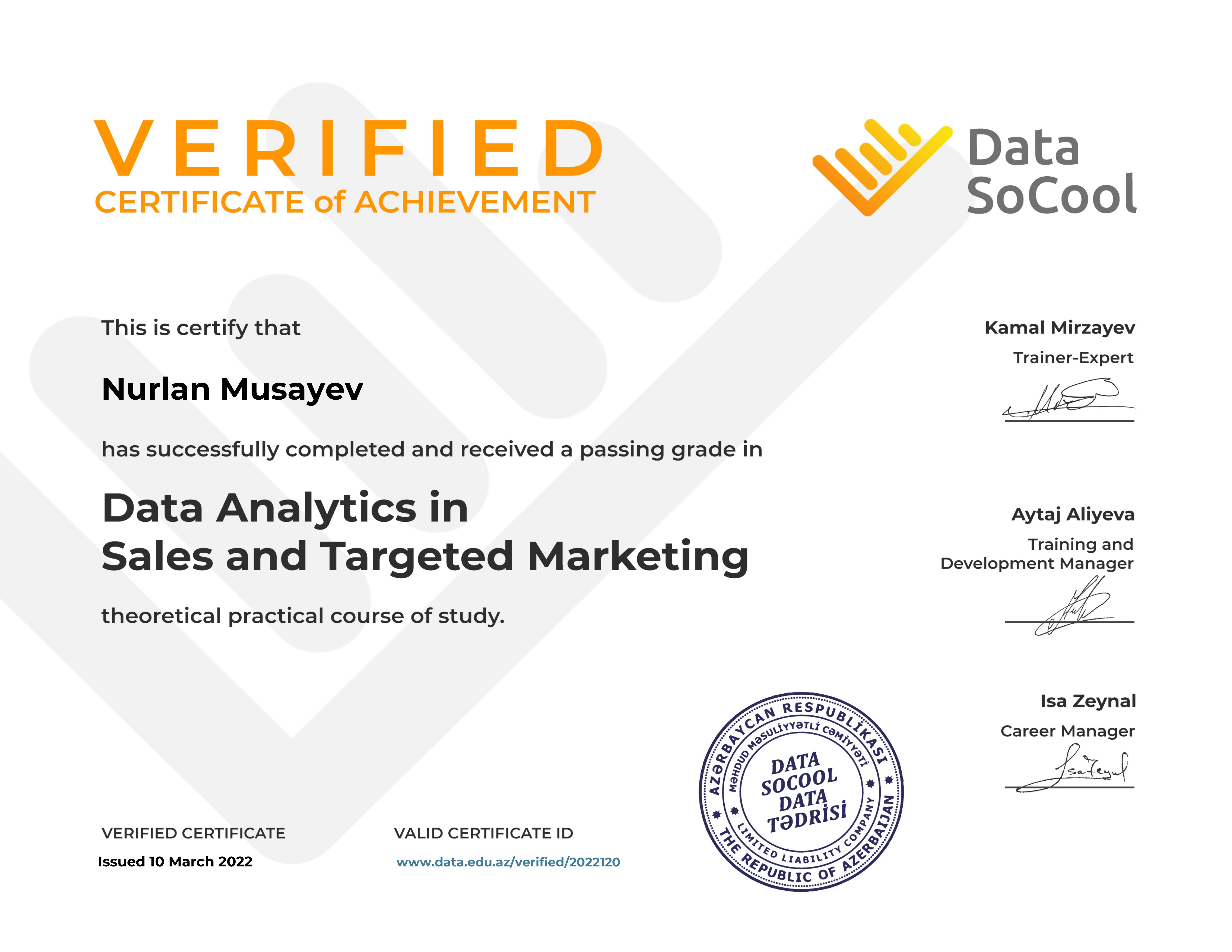 Data SoCool Course Completion Certificate